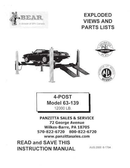 Bear Lift Parts and Breakdowns – Panzitta Sales & Service