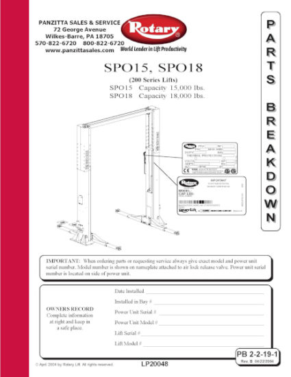 Rotary SPO15, SPO18 Parts – Panzitta Sales & Service